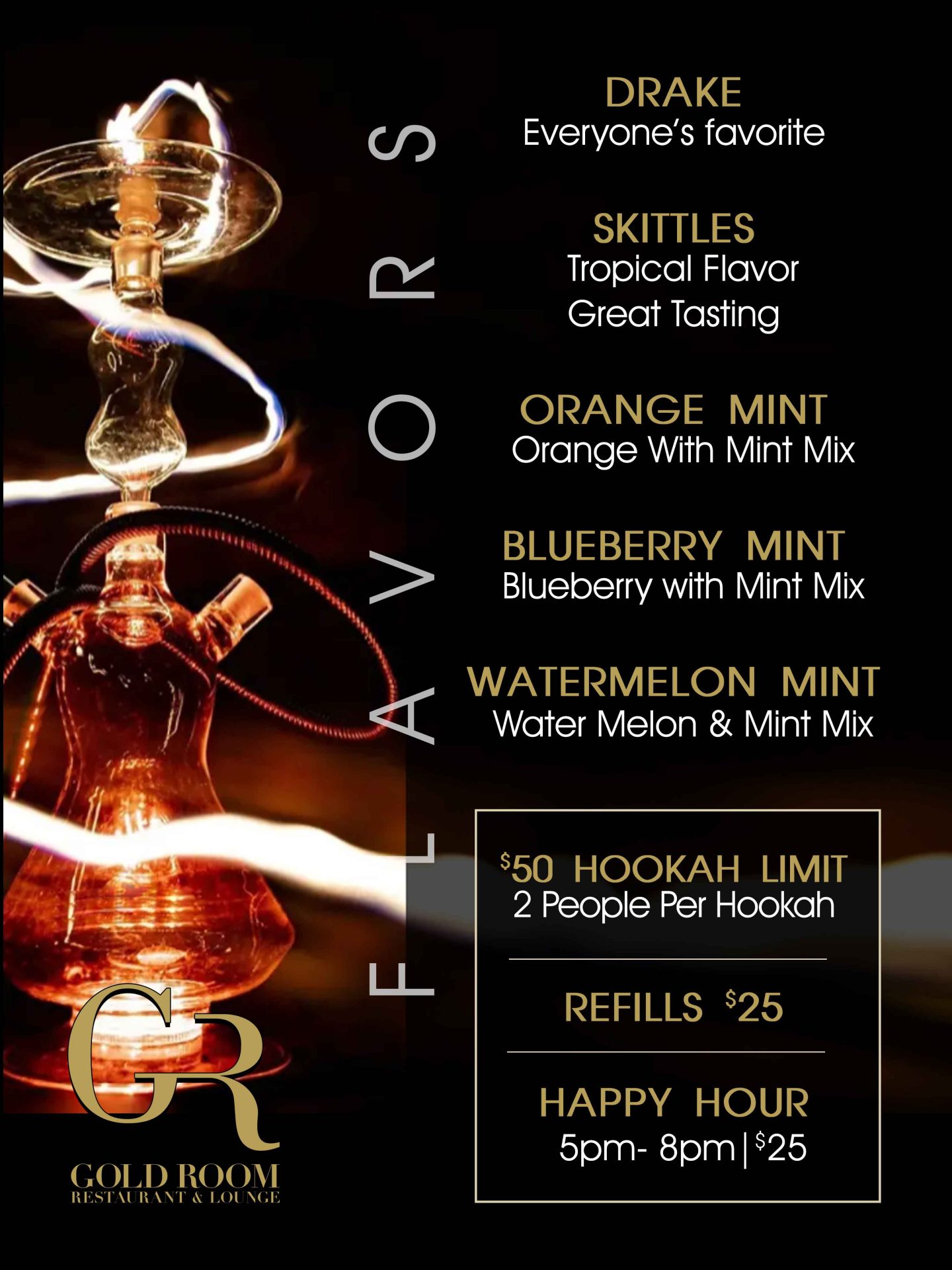 Hookah Menu – Goldroom Restaurant & Lounge